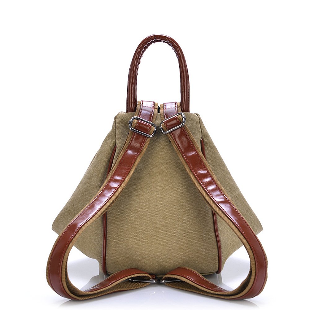 ZENTEII Women Retro Vintage Canvas Backpack Shoulder Bag (Khaki)