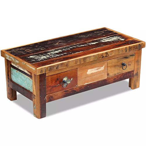 vidaXL Coffee Table 35.4"x17.7"x13.8",Rustic Coffee Table with 2 Drawers Tea,End Side Table Storage Cabinet Box Pure Handmade for Home Office Living Room Furniture,Solid Mango Wood