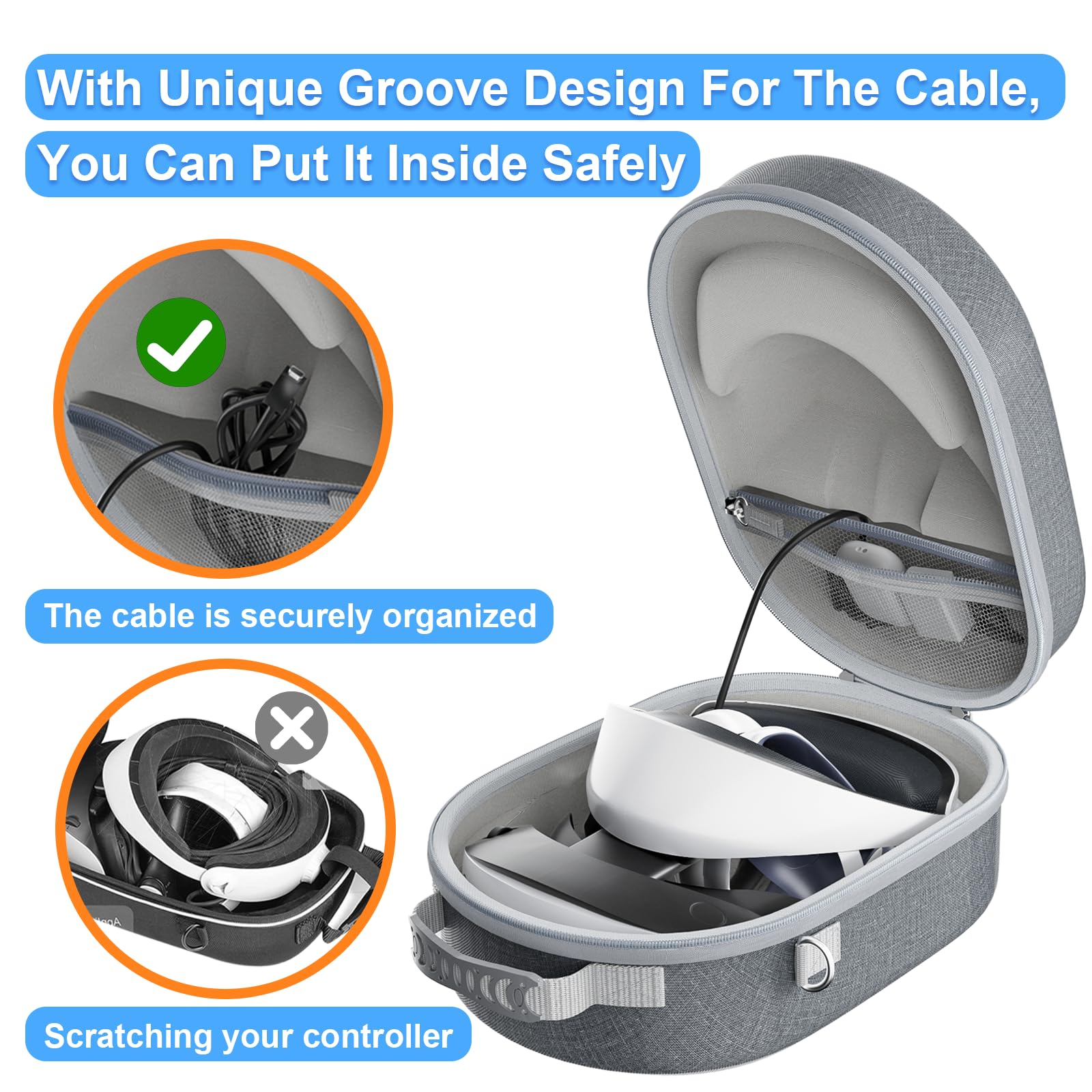Wenocally Customized Carrying Case Compatible with PSVR2 Headset & Accessories, Portable PS VR2 Case with Unique Groove Design, Shockproof PS VR2 Protective Case for Home and Travel Storage, Grey