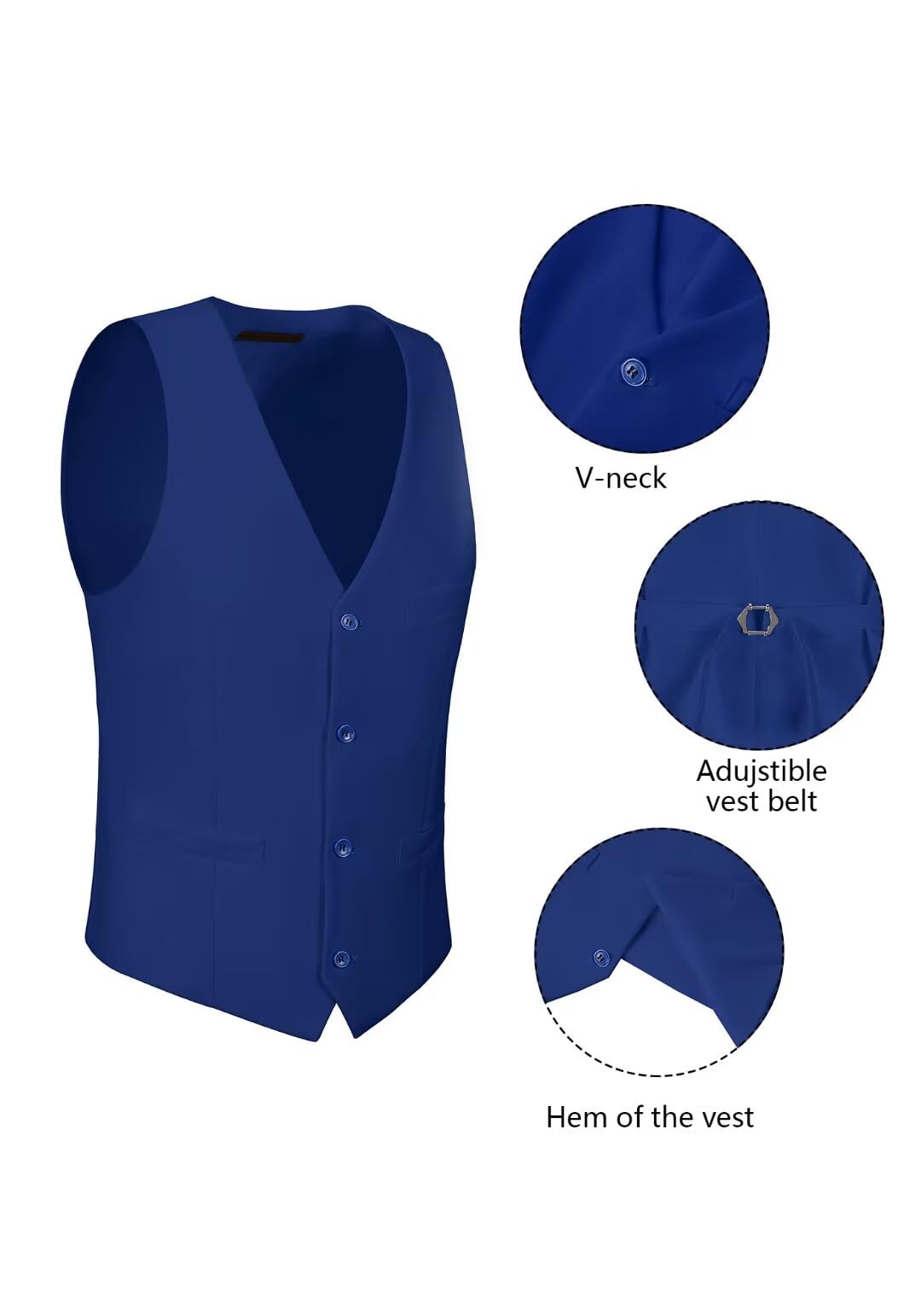 Wehilion Men's Suits 2 Pieces, Navy Blue Vest Pants Set for Men V-Neck Slim Fit Casual Waistcoat Suit nv-xs