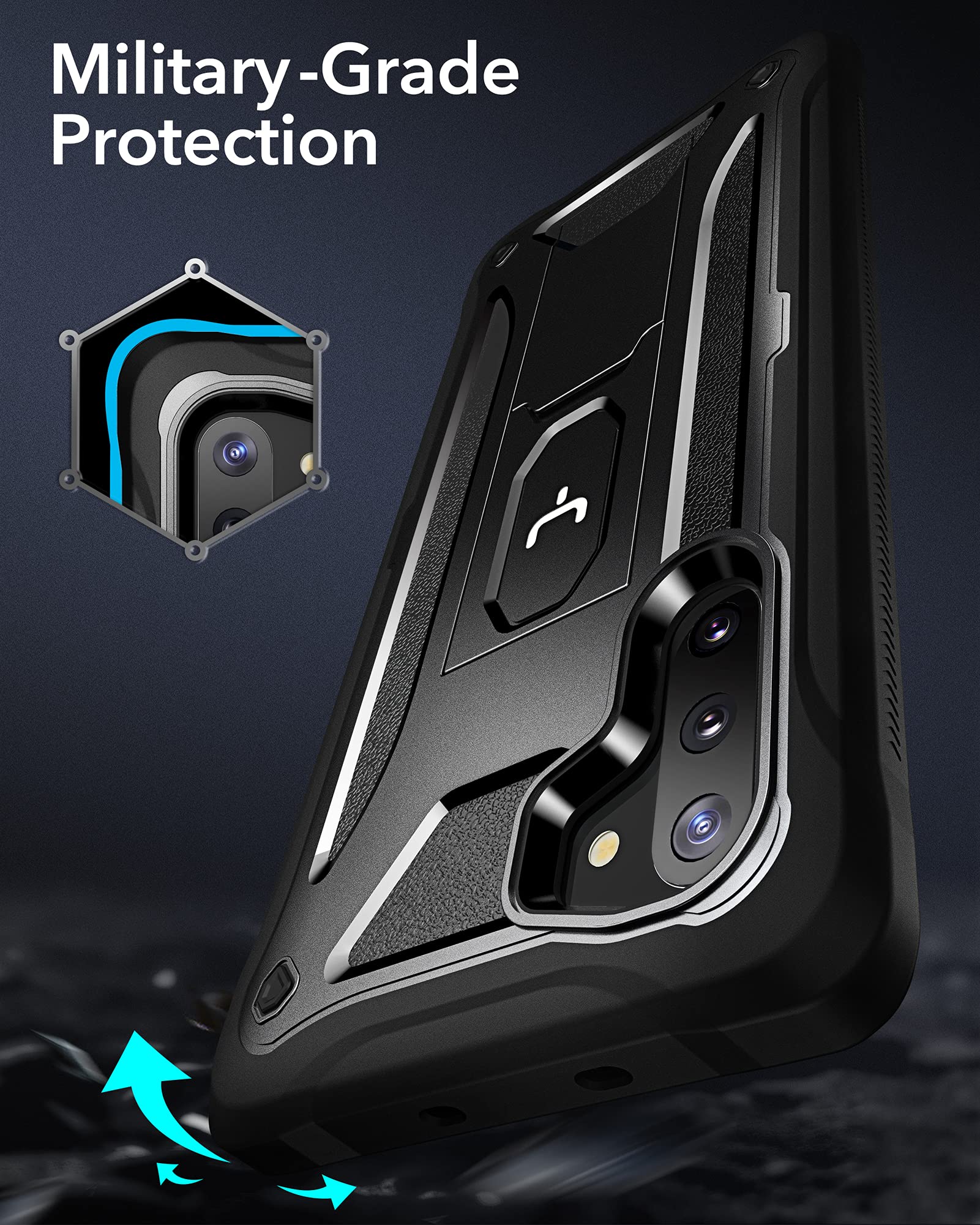 YOUMAKER Case for Galaxy Note 10, Built-in Screen Protector Work with Fingerprint ID Kickstand Full Body Heavy Duty Protection Shockproof Cover for Samsung Galaxy Note 10 6.3 Inch - Black