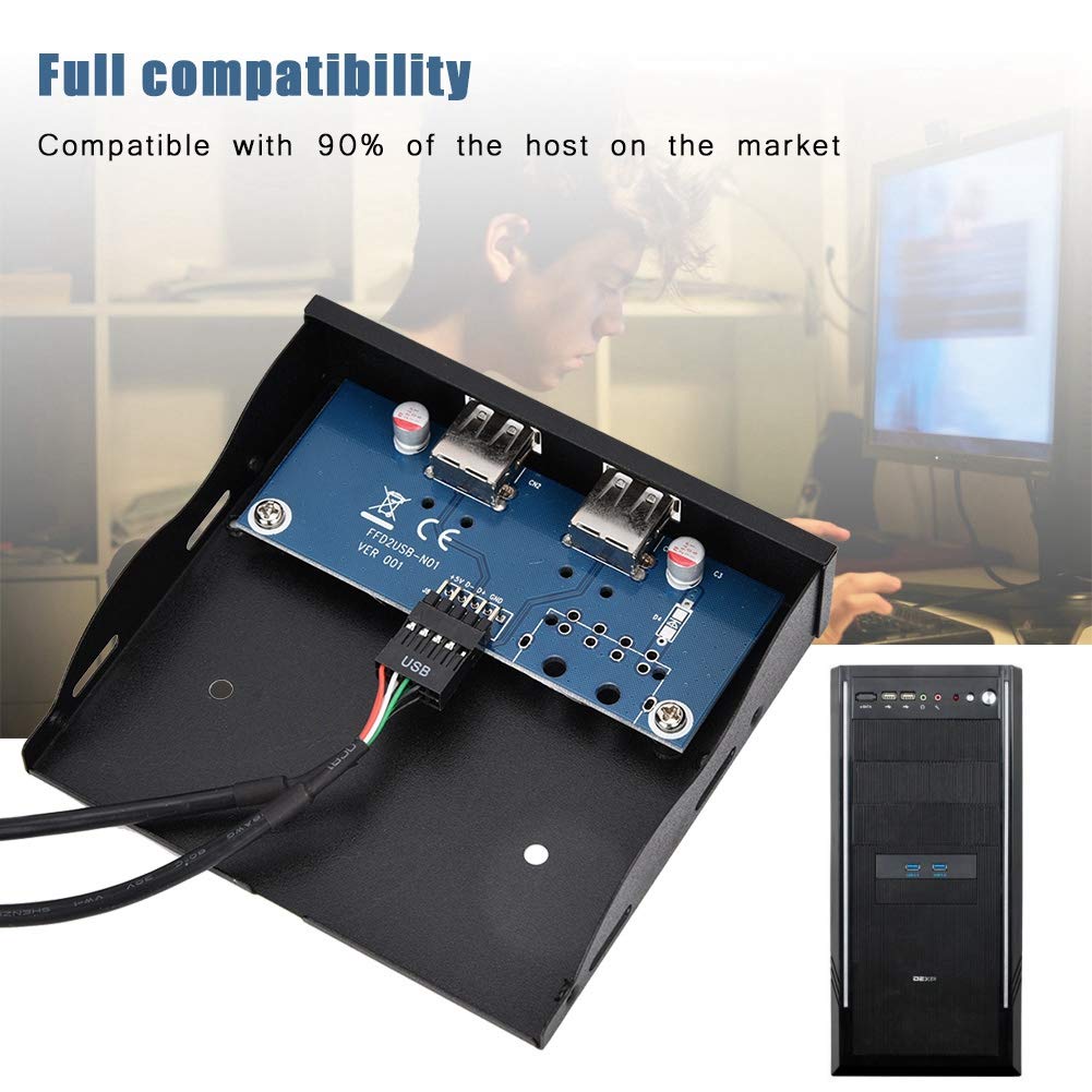 USB 2.0 Floppy Drive Front Panel,3.5 Inch USB2.0 2 Port 9-Pin Tinned Copper Wire Front Panel,Strict Accord with The Size of The Floppy Drive Interface