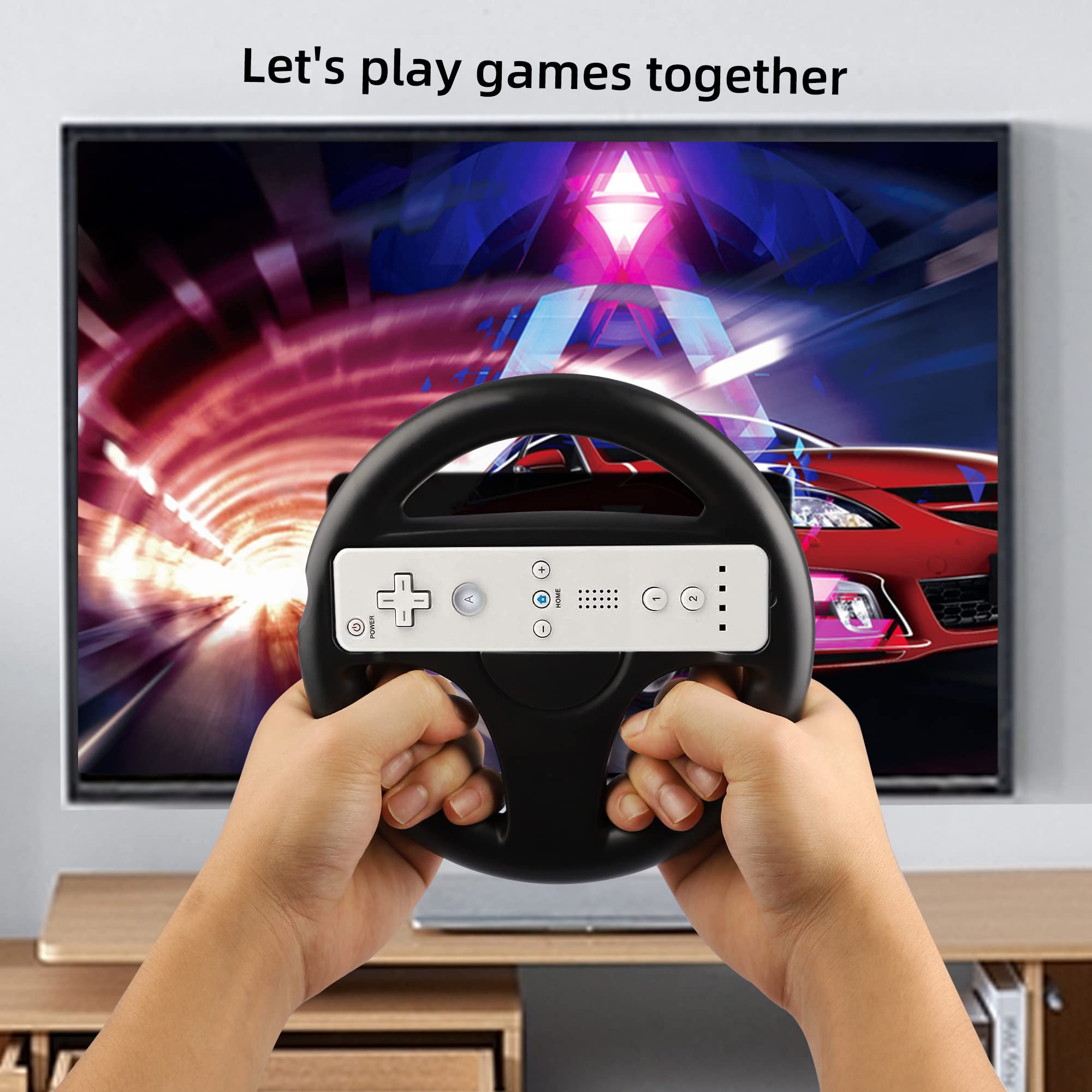 Xahpower Steering Wheel for Nintendo Wii and Wii U Remote Controller, 2 Pack Racing Wheels Games Accessories for Mario Kart (Black)