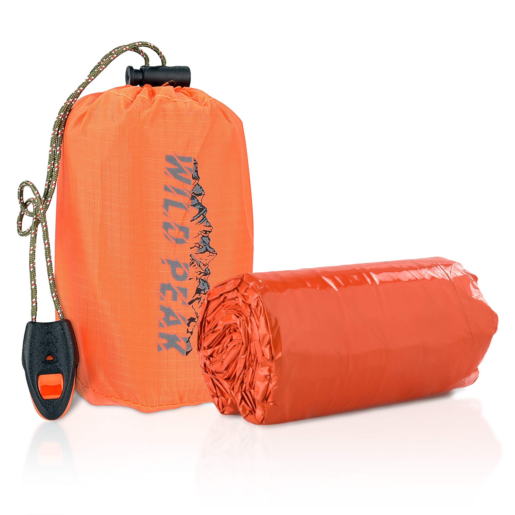 Wild Peak Emergency Waterproof Bivy Sack Sleeping Bag with Survival Gear Whistle - Ultra Lightweight, Compact Thermal Mylar Blanket, Reflective, Reusable, Durable Bivvy