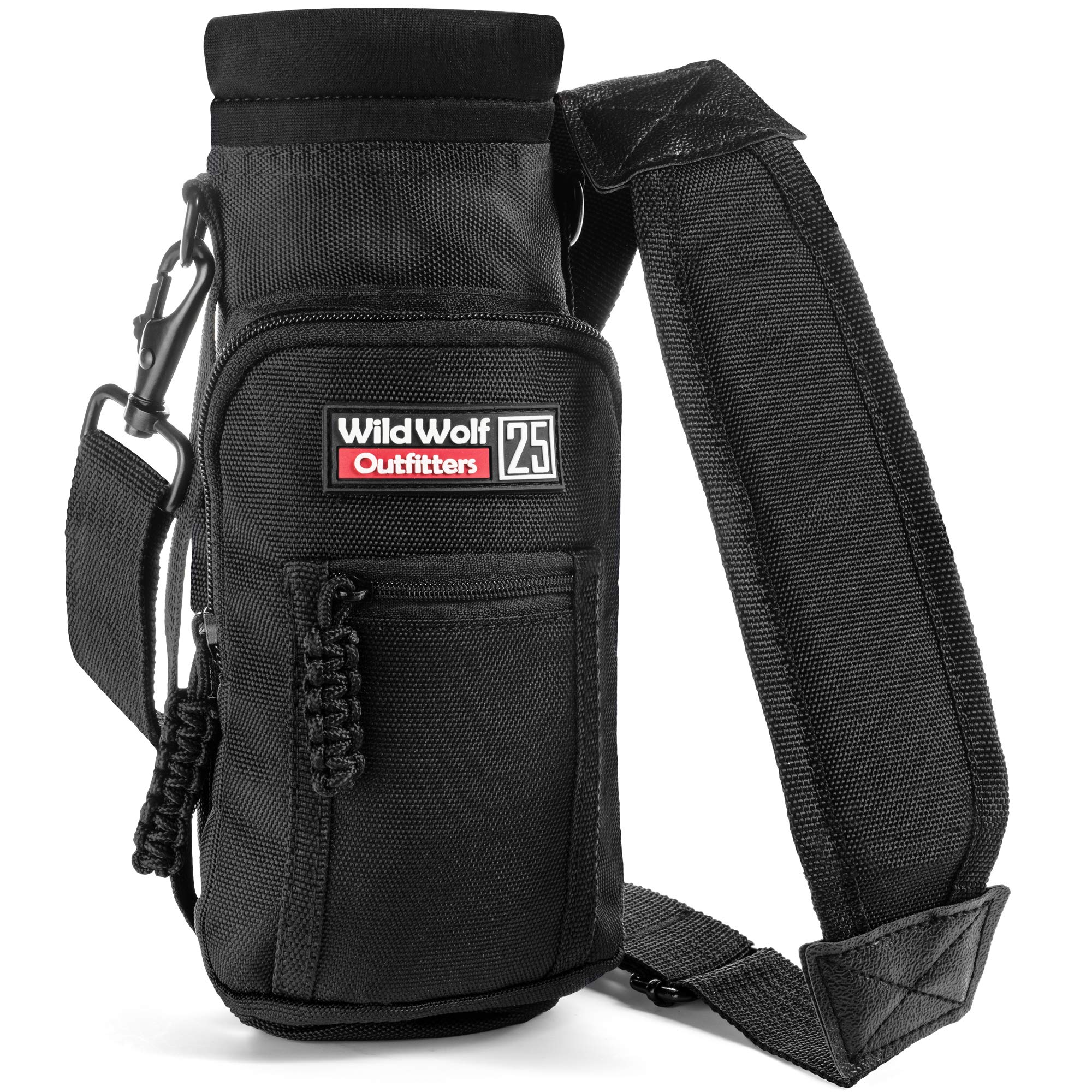 Wild Wolf Outfitters - #1 Best Water Bottle Holder for 25 oz Bottles - Carry, Protect and Insulate Your Flask with This Carrier w/ 2 Pockets and an Adjustable Padded Shoulder Strap.