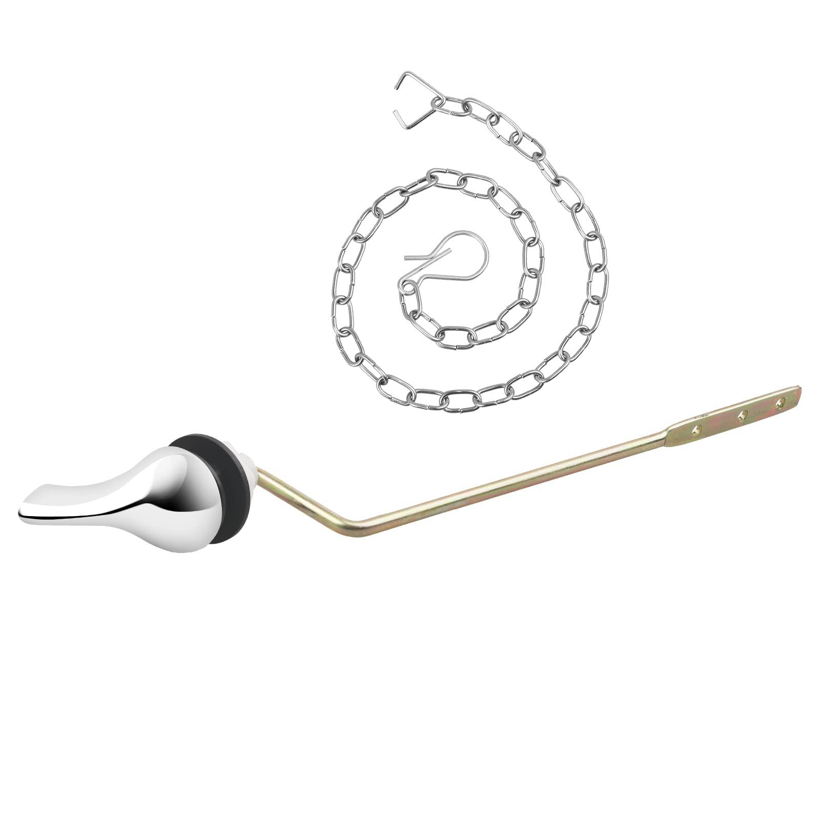 Universal Toilet Handle Replacement Kit, Chrome Finish Toilet Flush Handle with Nut Lock and Stainless-Steel Flapper Chain, Side Mount Toilet Flush Lever Fits Most Standard Toilet Tanks, Easy Install