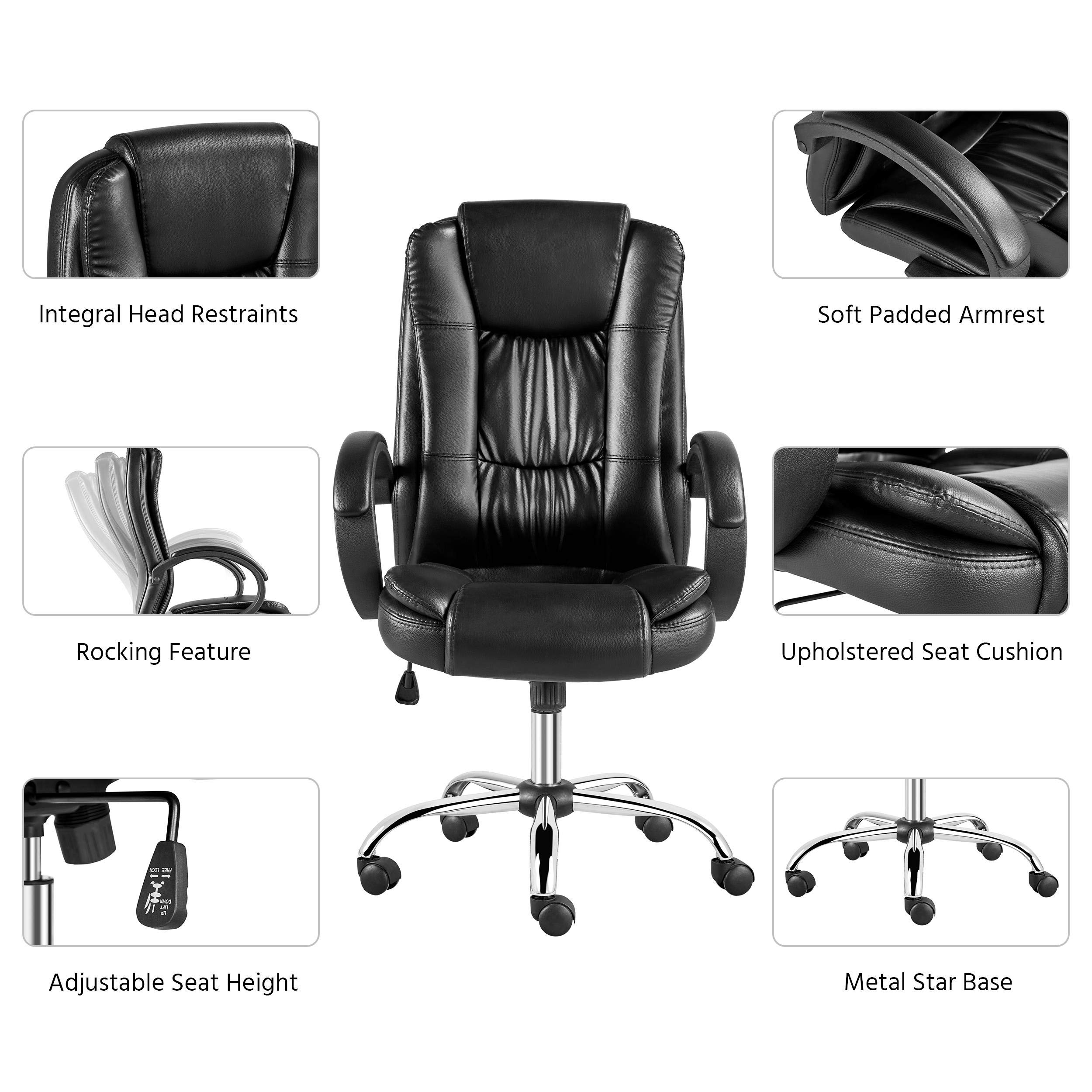 Yaheetech High Back Office Desk Chair PU Leather Executive Computer Chair Swivel Conference Task Chair with Thick Seat & Lumbar Support