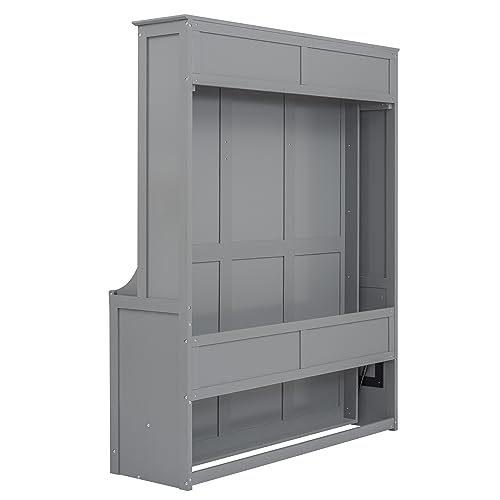 WOXYX Queen Size Murphy Cabinet Bed with A Storage Shelf, Wood Fold able Wall Bed Frame for Home Office Studio,Gray