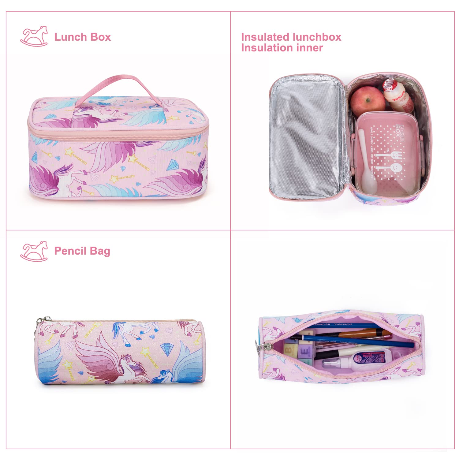 Windtook Kids School Backpack for Girls Elementary Student Bags with Insulated Lunch Bag Pencil Case 3 in 1 Bookbags
