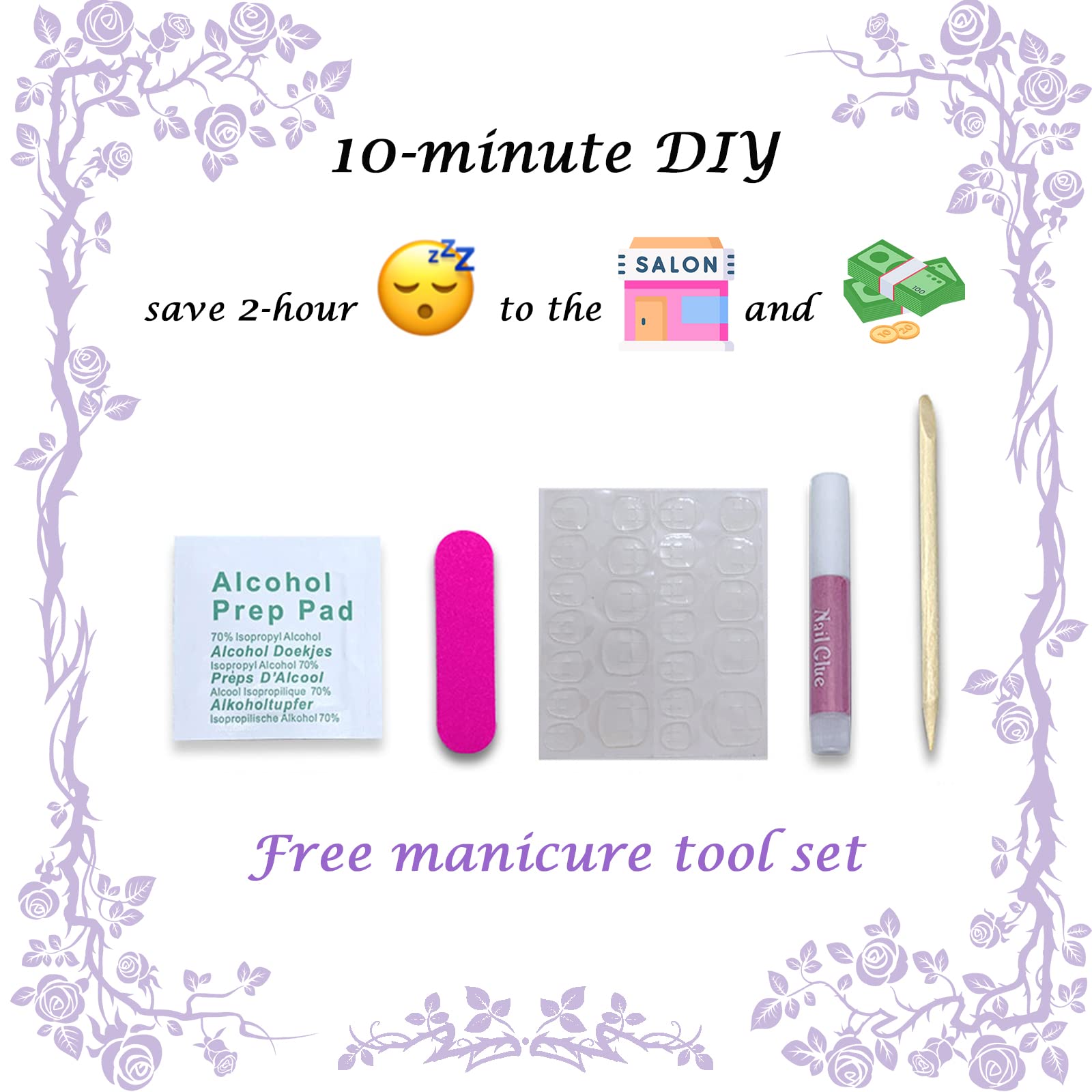 YepDear Fake Nails Medium Square Press On Nails with Glue, Pink Glitter Cat Eye Gel Polished Reusable False Nails