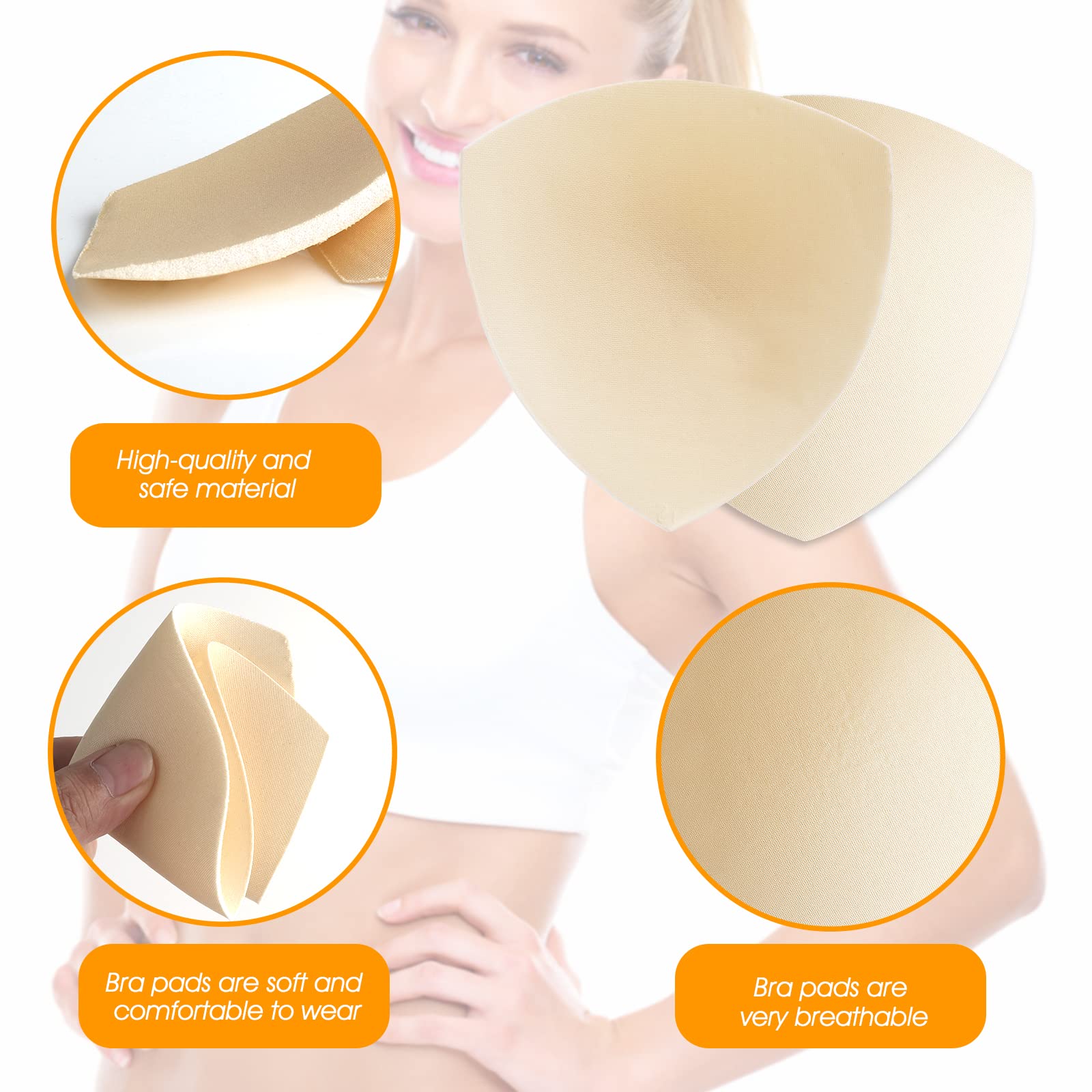 WLLHYF 2 Pairs Removable Bra Pads, Breathable Bra Pads Inserts Women's Pads Enhancers Triangle Shape Breast Padding for Sports Bras Swimsuits Bikini A, B, C, D Cup Available Skin/Black