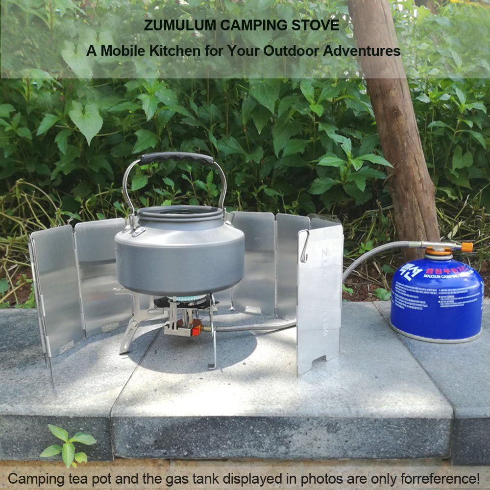 ZUMULUM Outdoor Camping Stove w/Aluminum Windscreen 3500W Ultralight Compact Foldable Backpacking Gas Stove, 9-Plate Camp Stove Windscreen Windshield .Emergency and Survial Preparation.