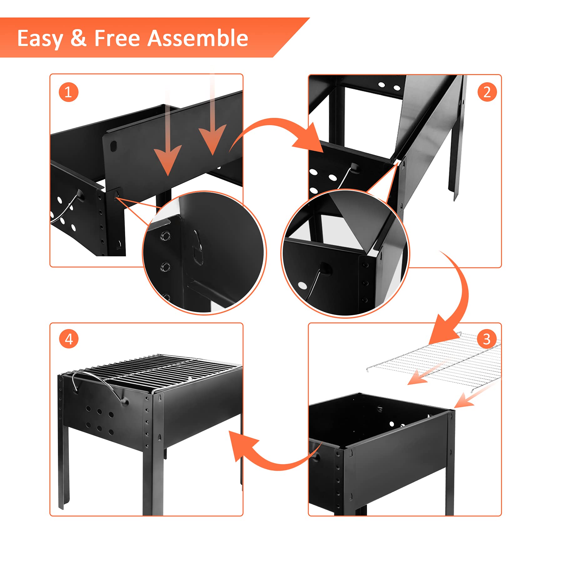 YSSOA 14” Portable Grill Charcoal Barbecue Grill, Small D, Portable Grill,Detachable Grill, Mini Tabletop Camping Grill BBQ, Black