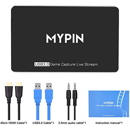 USB3.0 HDR 4K Capture Card for Live Streaming, Capture 1080P@60fps Support Microphone and Gamepad Party Chat for Nintendo Switch/ PS4 /Xbox One 360 /Wii U/Action Camera/DSLR Camcorder