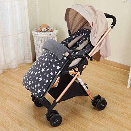 Winter Warm Bunting Bags Universal Baby Infant Stroller Sleeping Bag Windproof Thermal Thick Fleece Lining Toddler Footmuff Anti-Kicking Sleeping Nest Stroller Blanket Cover 0-3 Yrs (Grey Stars)