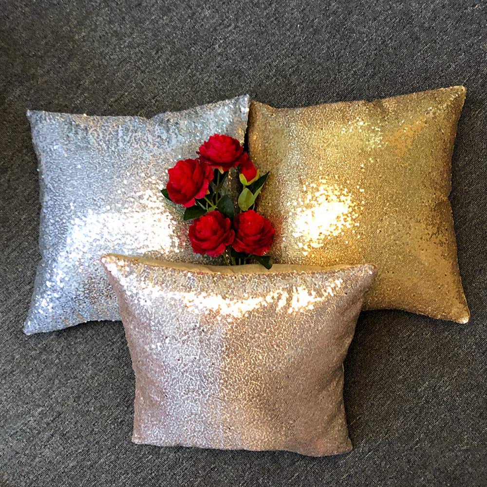 Ushinemi Sequin Throw Pillow Cases, Silver Glitter Square Throw Pillow Covers, Throw Pillow Cover for Sofa Couch Home Festivals Holiday Decor, 16x16β, Set of 2