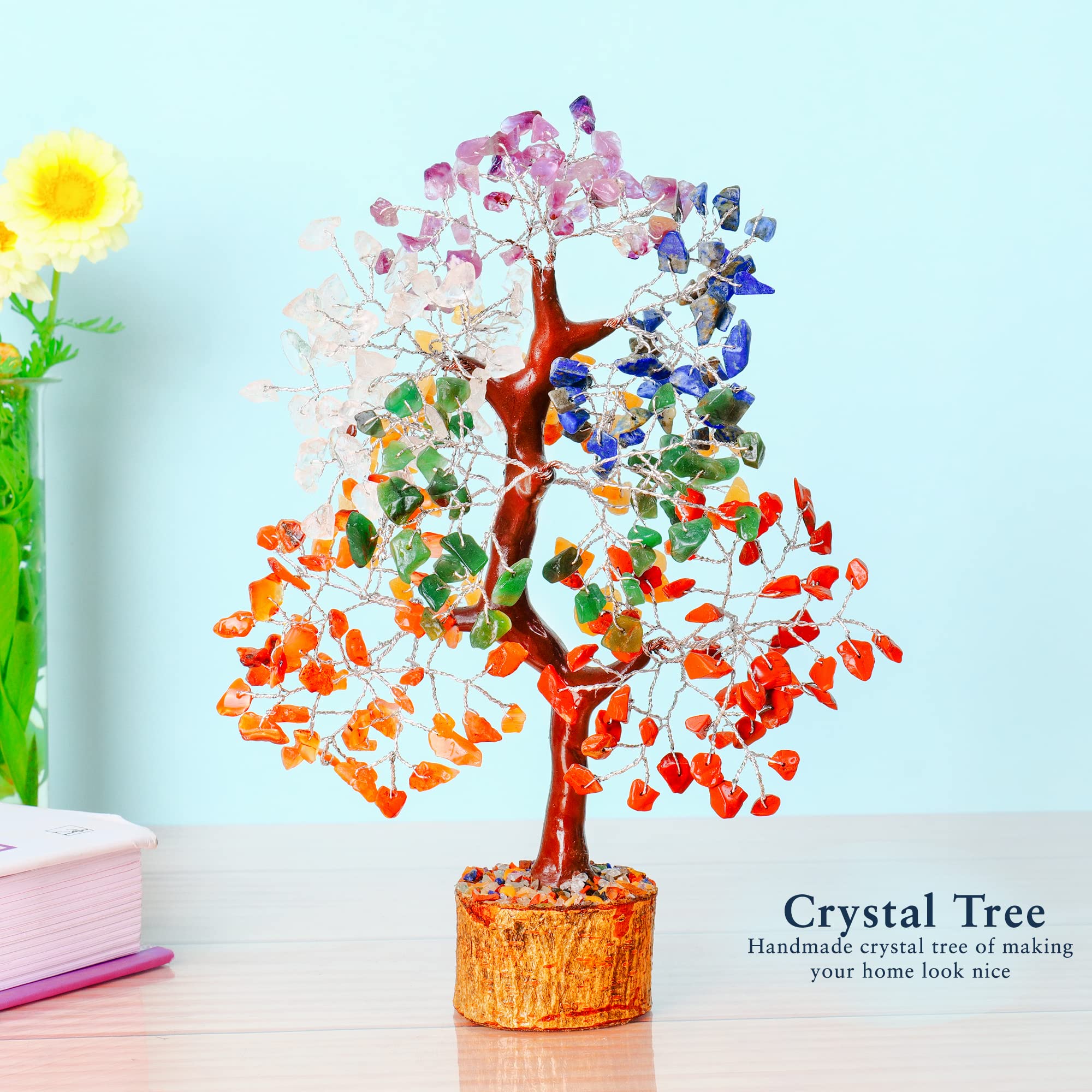 YATHABI Seven Chakra Tree - Crystal Tree for Positive Energy - Crystals and Healing Stones - Chakra Tree - Gem Tree - Crystal Bonsai Tree - Crystal Decor - Crystal Tree