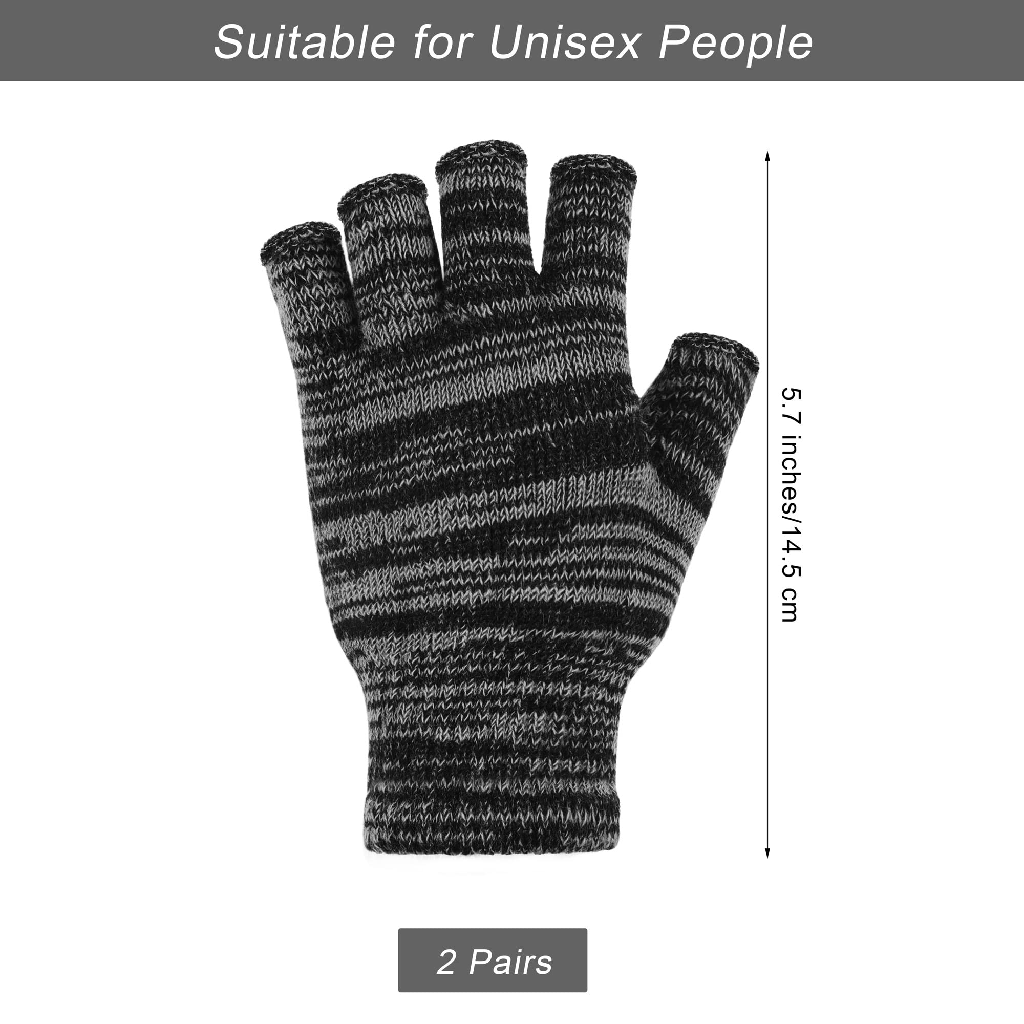 URATOT 2 Packs Winter Knitted Gloves Fingerless Gloves Warm Magic Half Finger Gloves for Men and Women