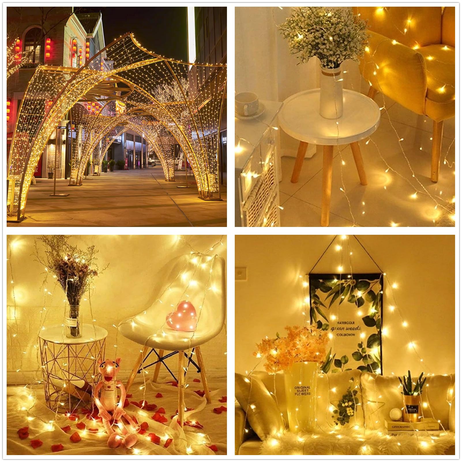 Warm White LED Fairy Lights Battery Operated String Lights Waterproof Silver Copper Wire 7 Ft 20 Led Firefly Starry Moon Lights for DIY Wedding Party Bedroom Patio Halloween Christmas Room Decor