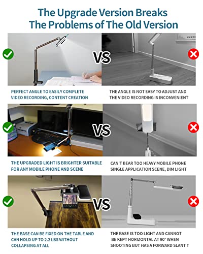 yAyusi Overhead Phone Mount for Recording,Phone Stand for Recording Overhead,Articulating Arm Cell Phone Holder with LED Ring Light,Desk/Bedside Tripod for YouTube Live Stream Cooking Video Recording