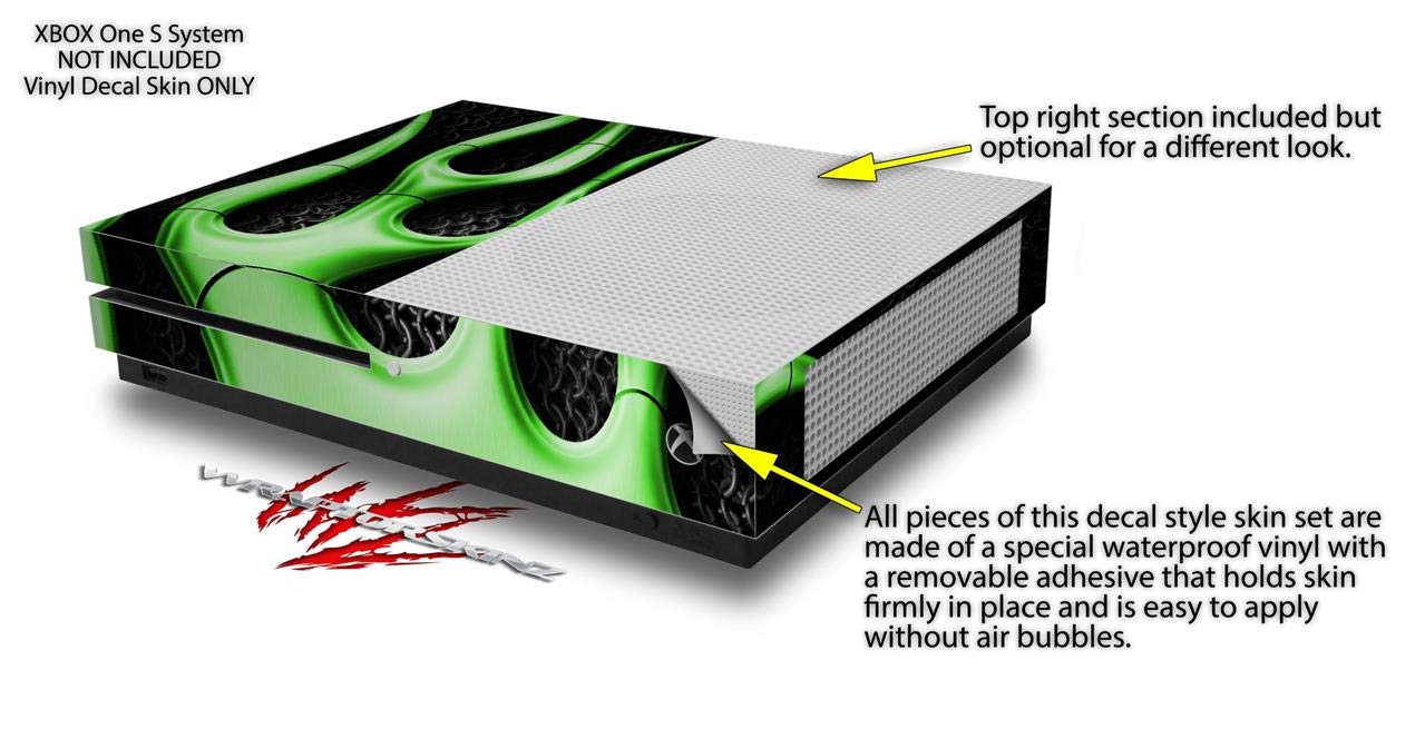 WraptorSkinz Decal Vinyl Skin Wrap Compatible with Xbox One S Console and Controllers - Metal Flames Green