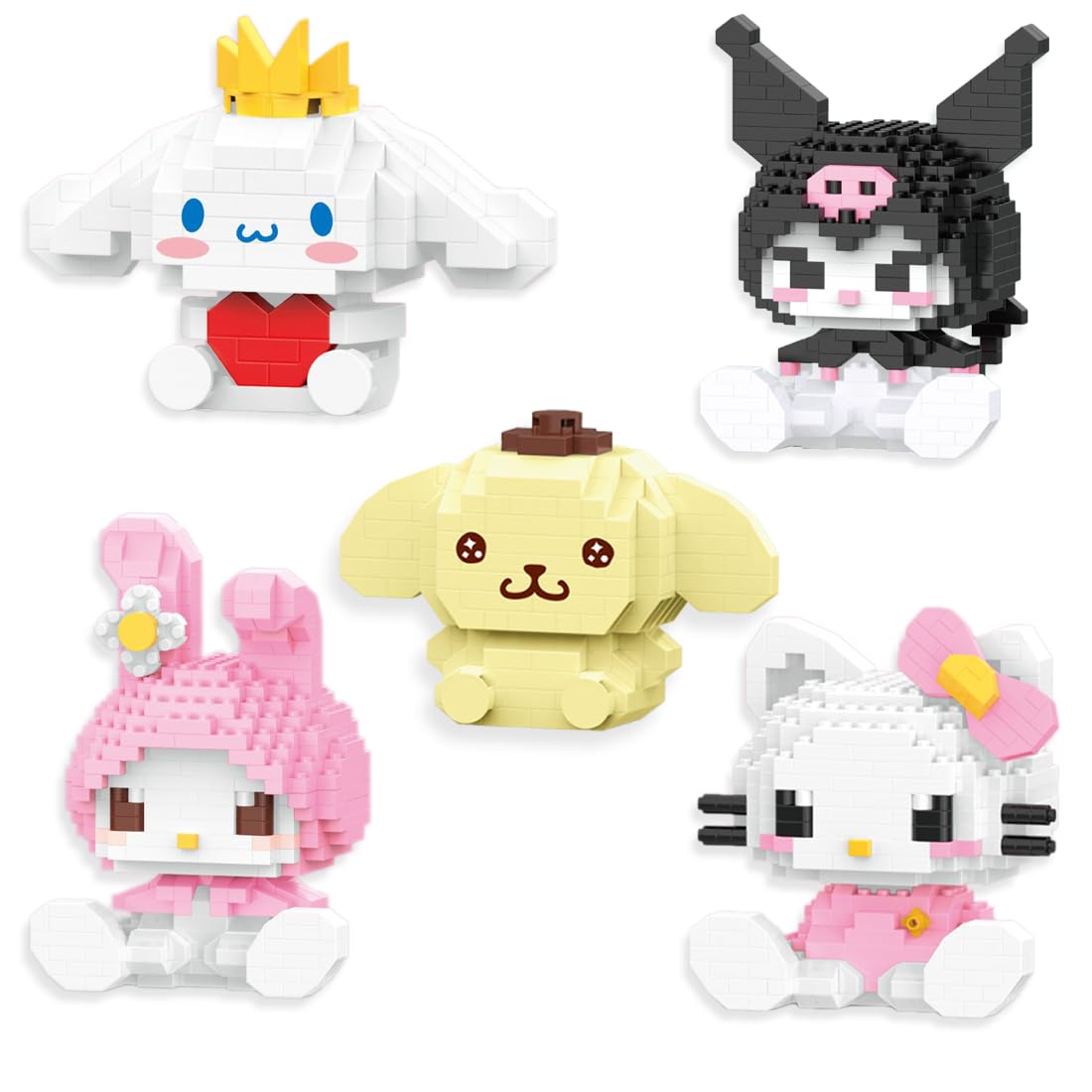 WERLIN Kawaii Anime Micro Building Blocks Set, Cute Figures Toys, 3D Cartoon Building Toys, Gifts, Bricks Block Model Kit for Intelligence Education (5pcs, One Size)