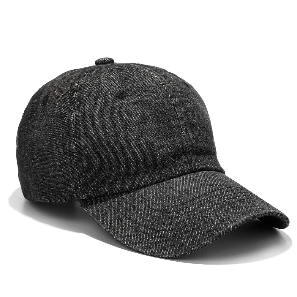 Vankerful Washed Distressed Denim Cotton Dad Hat Baseball Cap Adjustable Polo Trucker Unisex Style Hat Black