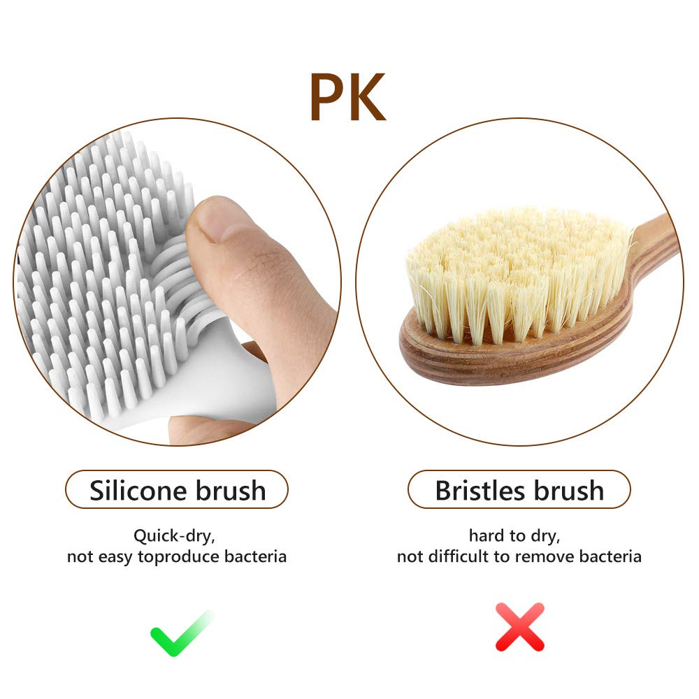 YAMYONE Ultra-Soft Silicone Back Scrubber Shower, Bath Body Brush with a Long Handle, BPA-Free, Non-Slip, White