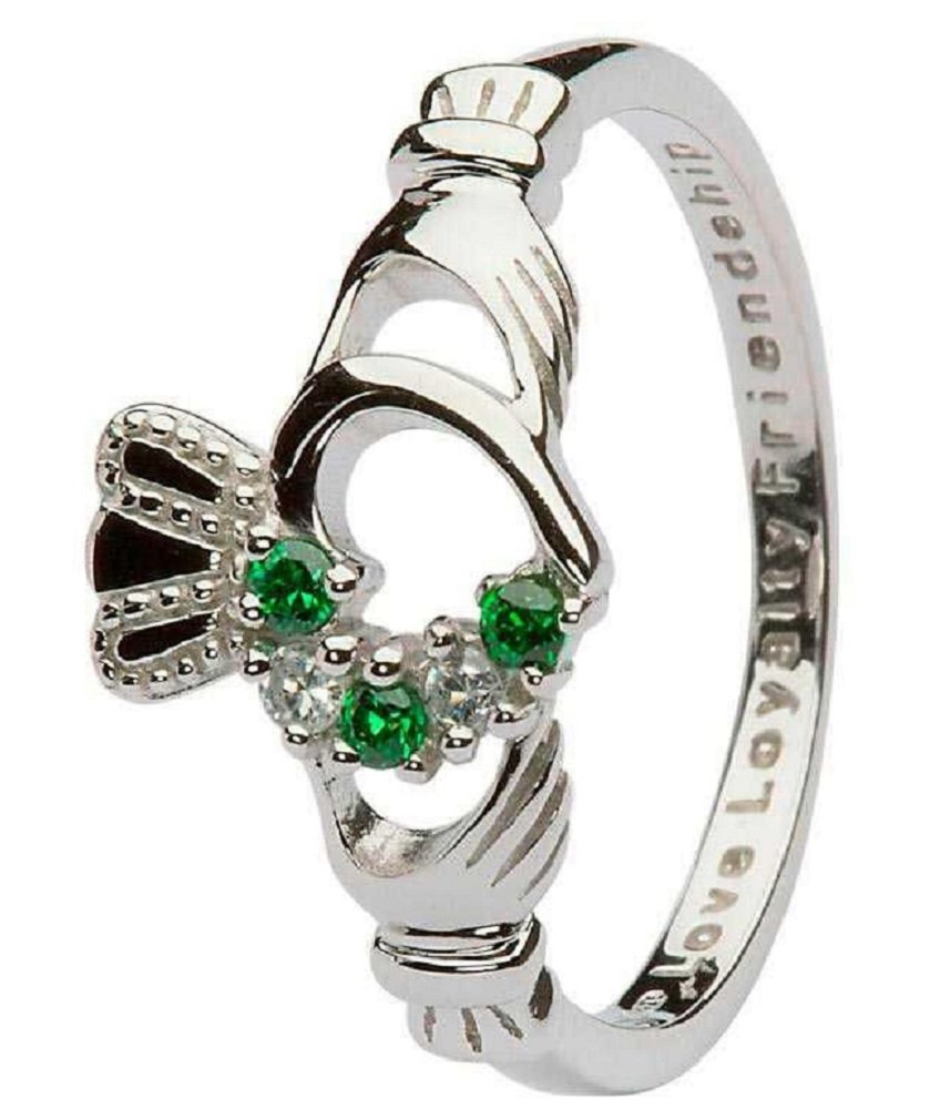 Women's Sterling Silver Stone Set Claddagh Ring (8.5)