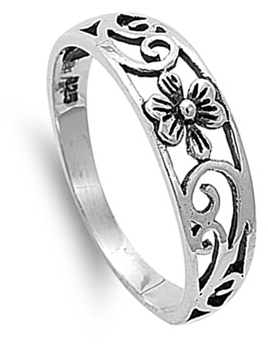Sterling Silver Plumeria Ring Gorgeous Flower Design Band Solid 925 Size 6