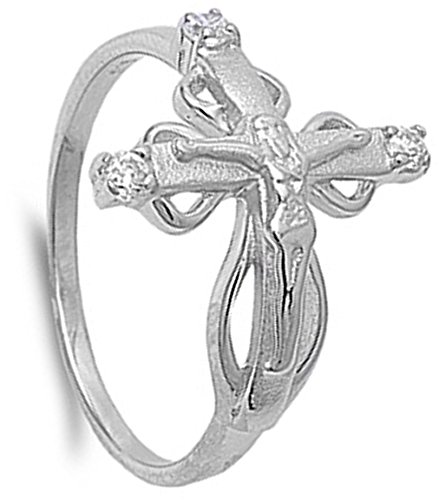 Sterling Silver Women's Cross Crucifix Jesus Ring Beautiful Band 18mm Size 10