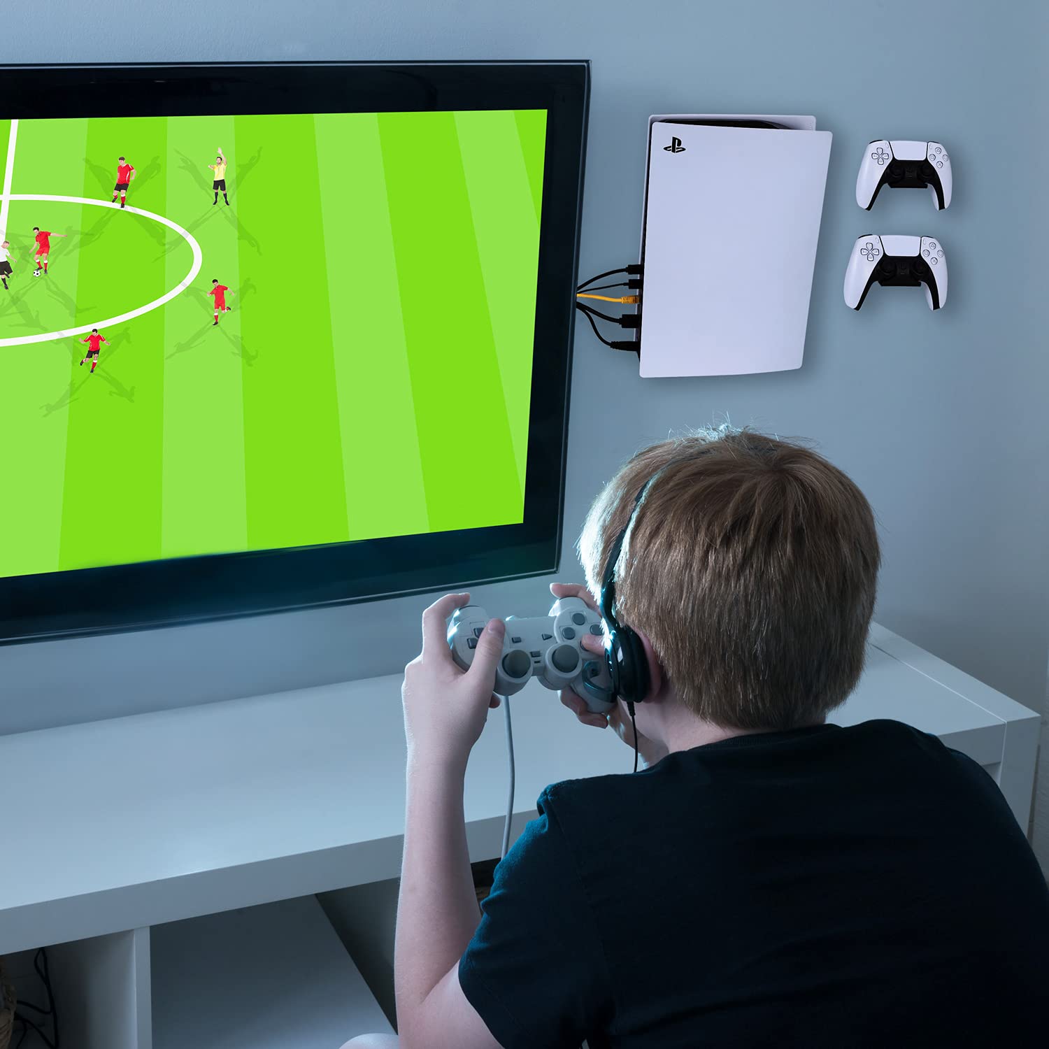 Zadii Floating Wall Mount Kit Compatible with PlayStation 5 and DualSense Controllers, Adjustable Durable Thick Aluminum Bracket Holds PS5 Disc & Digital Version – Patent Pending