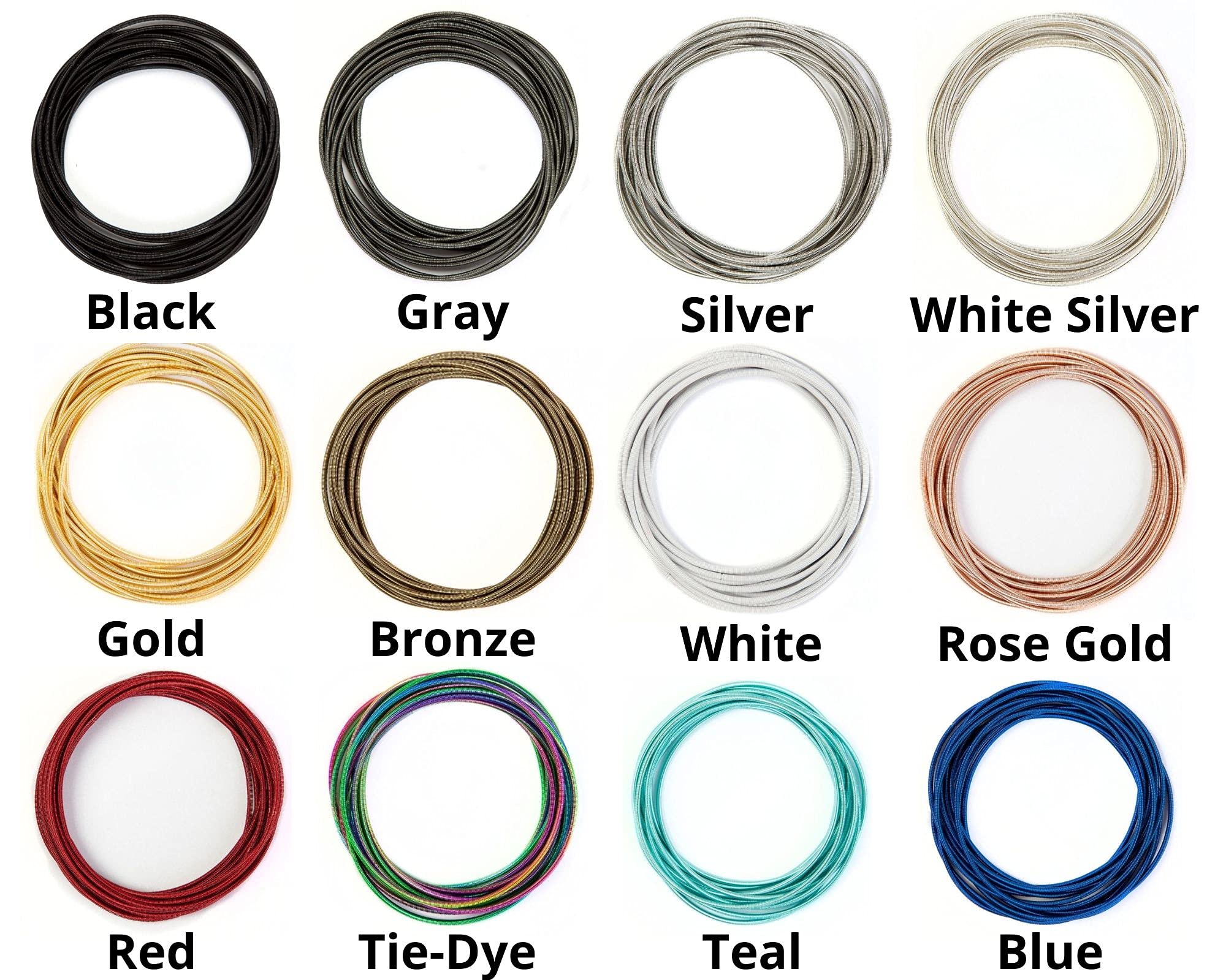 Wine Wear Bracelet Stack 12pc - Guitar String Bracelets - 6 Gold & 6 Silver (Set of 12)