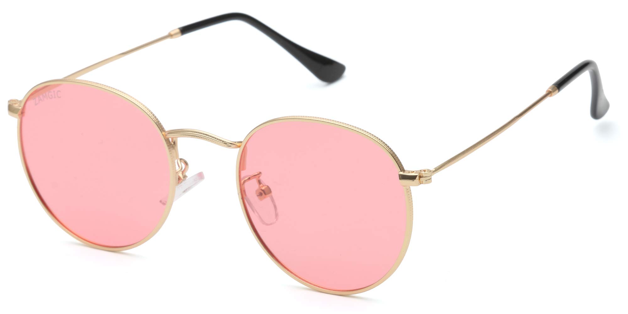 ZAMGIC Small Vintage Round Sunglasses Classic Retro Polarized Lens for Men Women Golden Frame Pink Lens