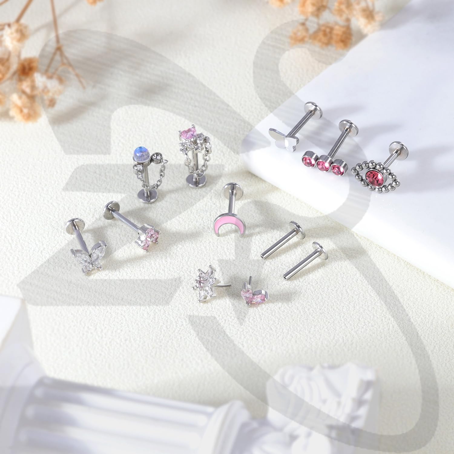 ZS 16G Stainless Steel Flat Back Earrings Stud Threadless Tragus Cartilage Lip Medusa Piercing Jewelry for Women Men (D,L:6mm)