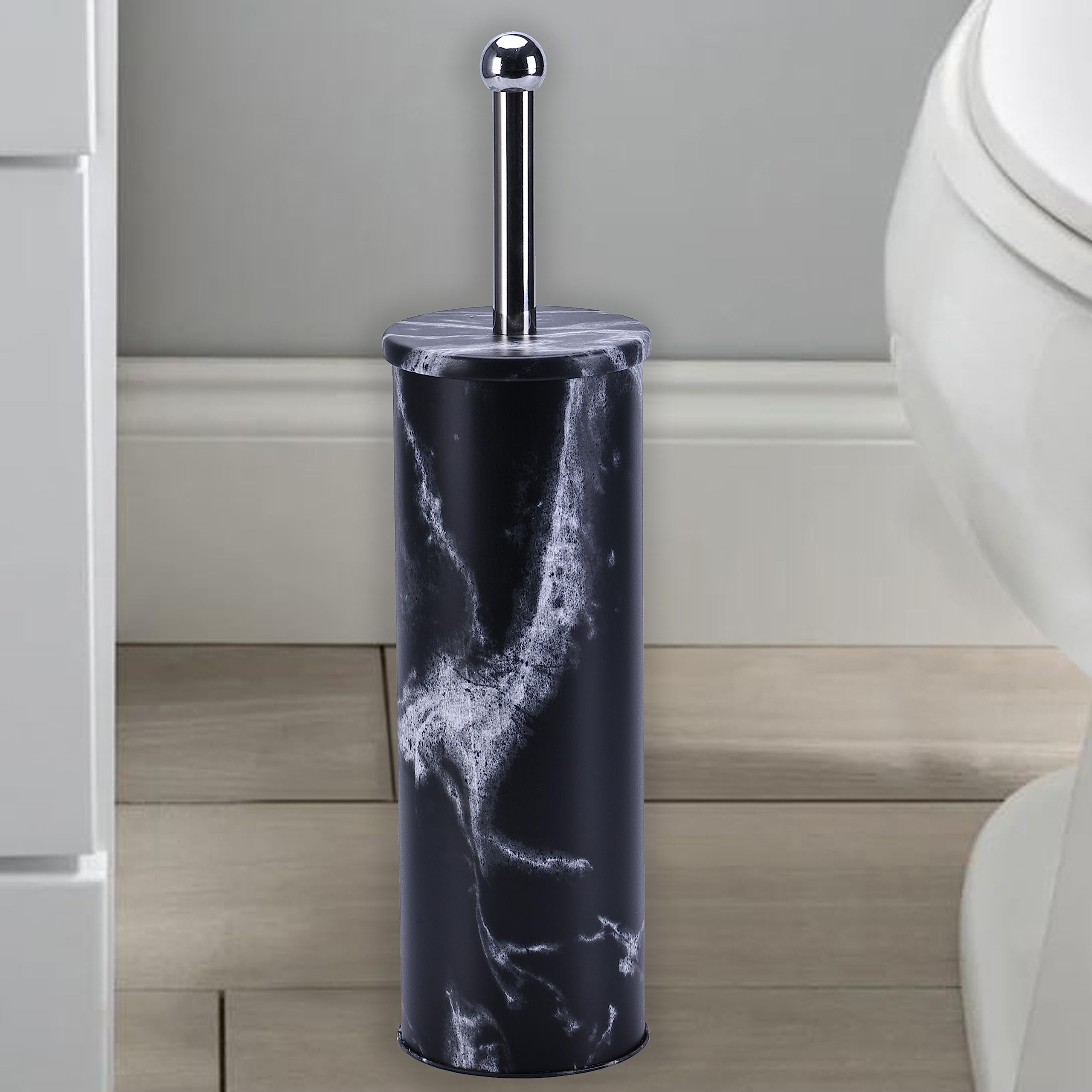 Zahari Home Toilet Bowl Brush with Holder, Black, Metal