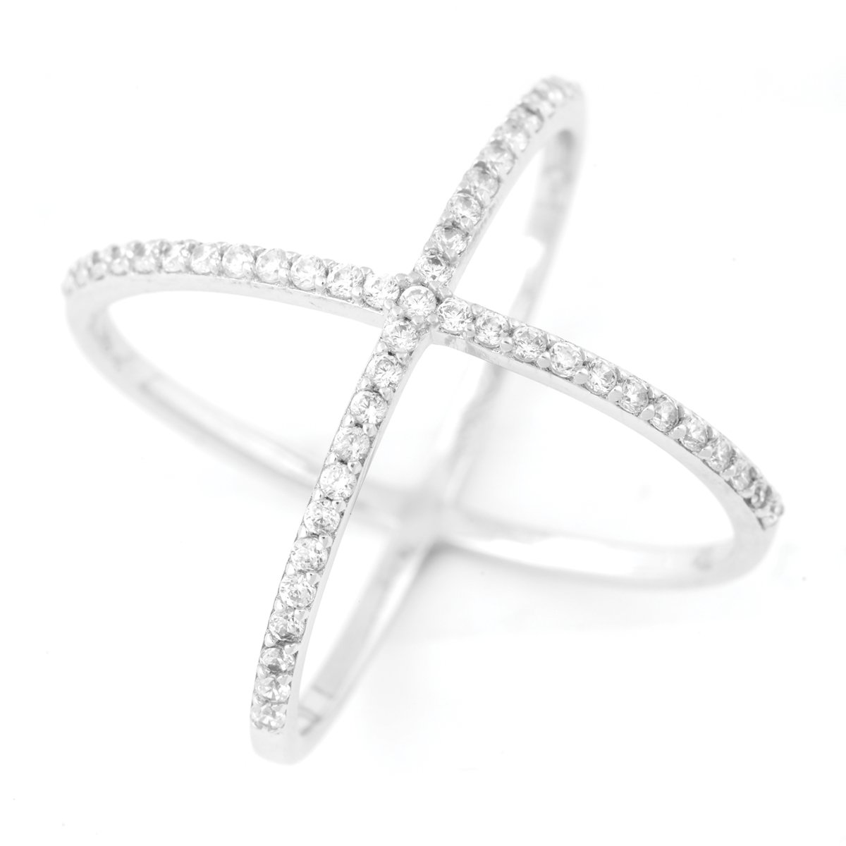 Sterling Silver CZ "X" Criss Cross Wide Ring (Size 8)
