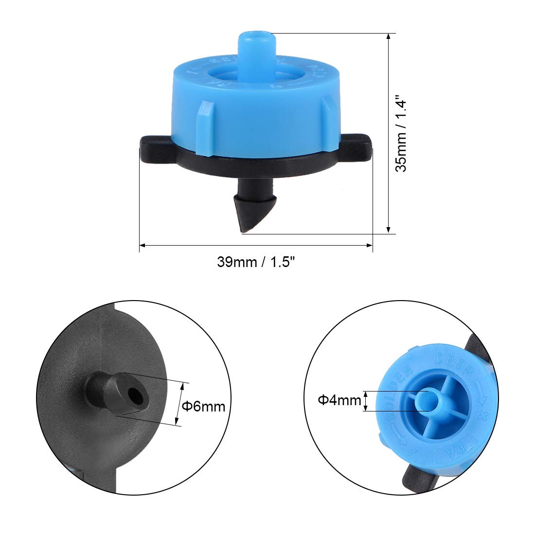 uxcell Pressure Compensating Dripper 4GPH 16L/H Emitter for Garden Lawn Drip Irrigation with Barbed Hose Connector Plastic Black Blue 15pcs