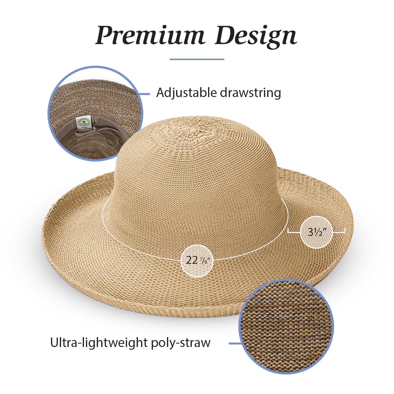 Wallaroo Hat Company Women’s Victoria Sun Hat – Packable Design and Adjustable Sizing for Medium Crown Sizes – Chic Style for Garden Parties, Beach Getaways and Outdoor Events (Tan)
