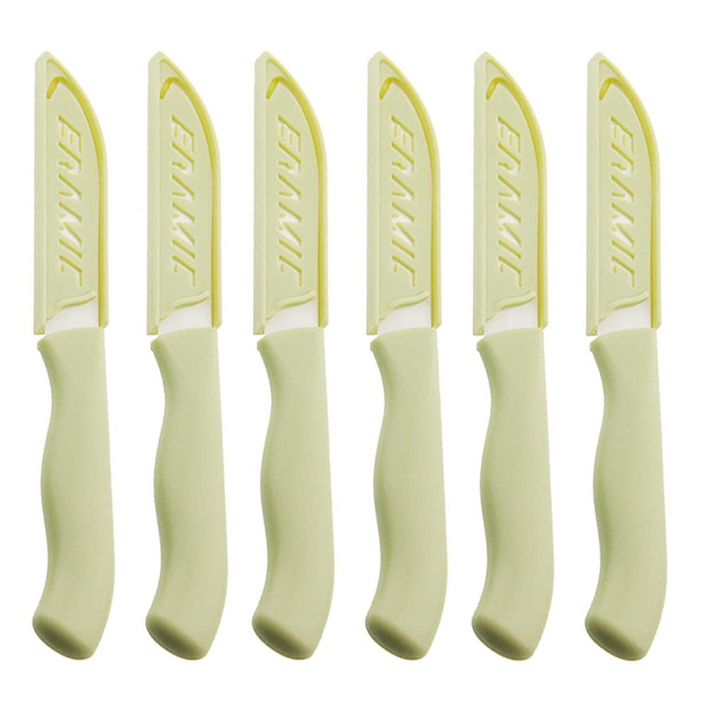 WWZJ 6 Pack Ceramic Paring Knife with Knife Cover, Lightweight Ceramic Knives, Fruit and Vegetable Small Knife (Ceramic, Green)