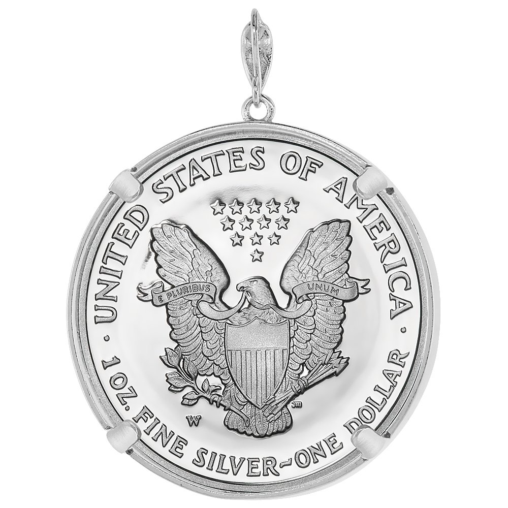 Sterling Silver Silver Eagle Bezel 41 mm Coins Prong Back Round Edge 1 oz Coin NOT Included