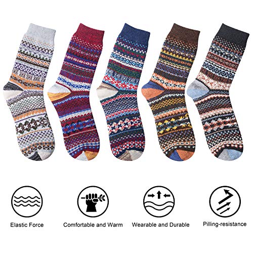 YSense Wear 5 Pairs Womens Wool Socks Thick Knit Warm Winter Socks for Women Cozy Comfy Socks Gifts