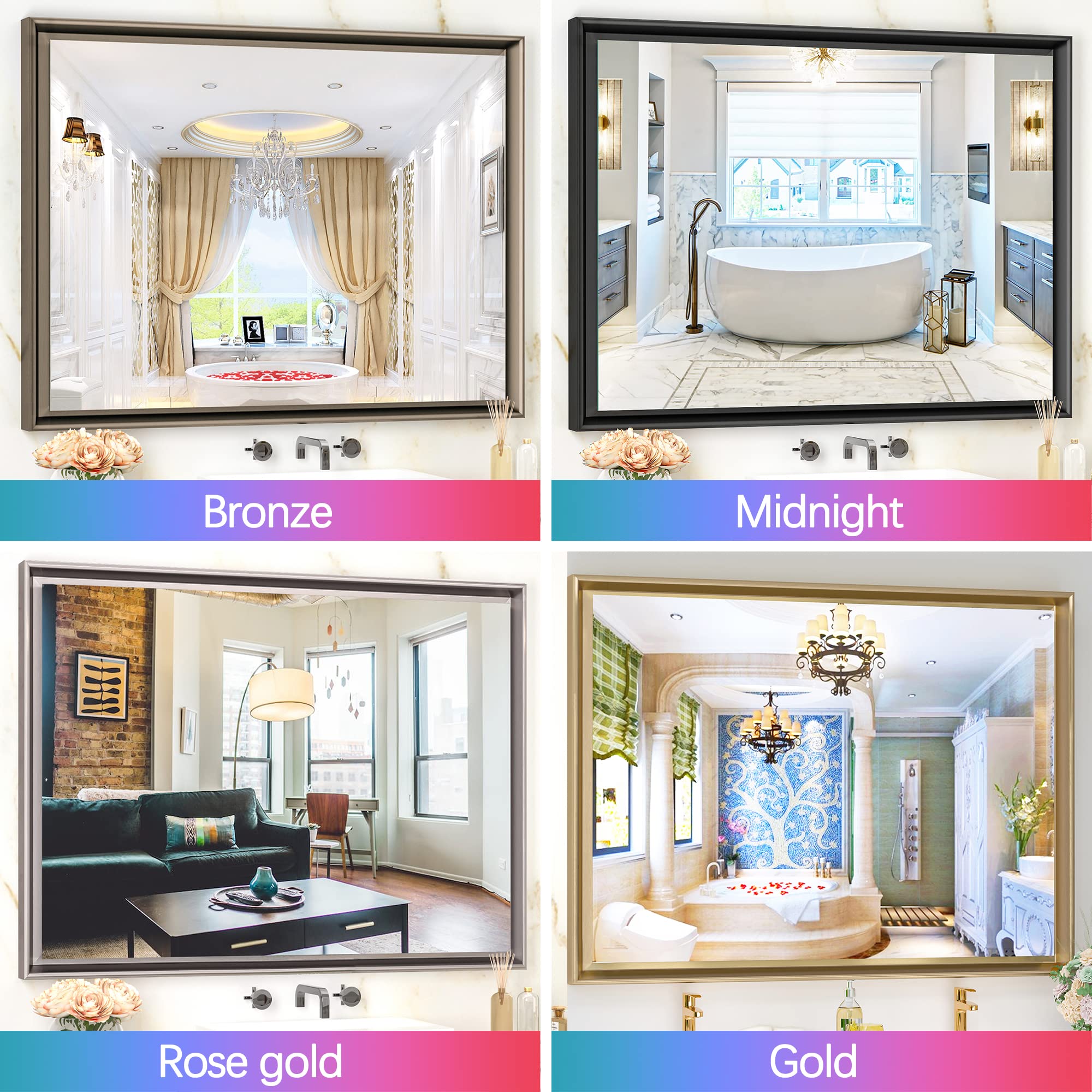 Vosuja 40 x 30 Inch Bathroom Mirrors for Wall, Black Bathroom Mirror, Wall Mirror for Bathroom in Aluminum Alloy Metal Frame (Horizontal/Vertical)
