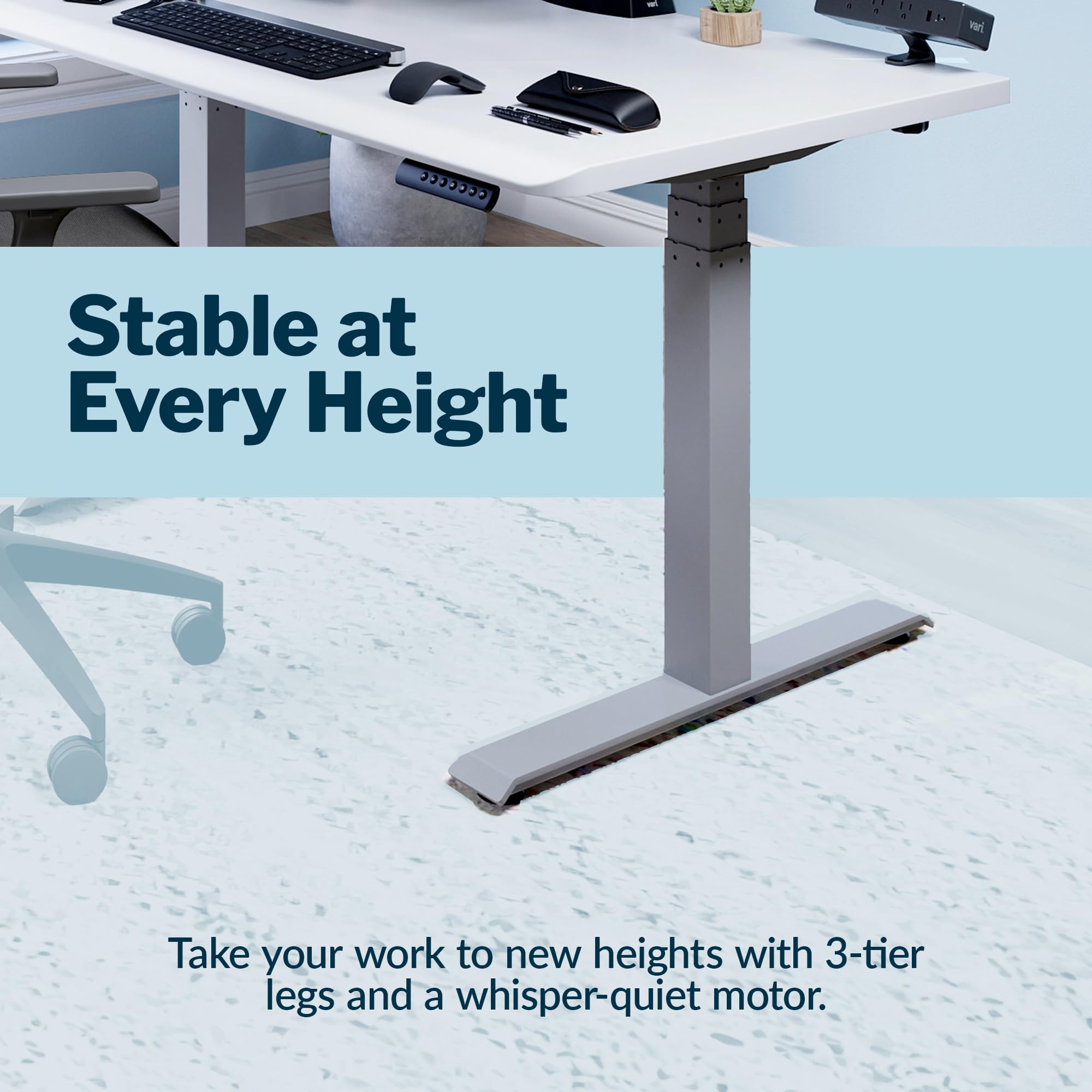 Vari- Standing desk adjustable height (60" x24')- Electric Sit-Stand Computer Desk for Work or Home Office- Dual Motor with Memory Presets- Adjustable Desk from Varidesk- White