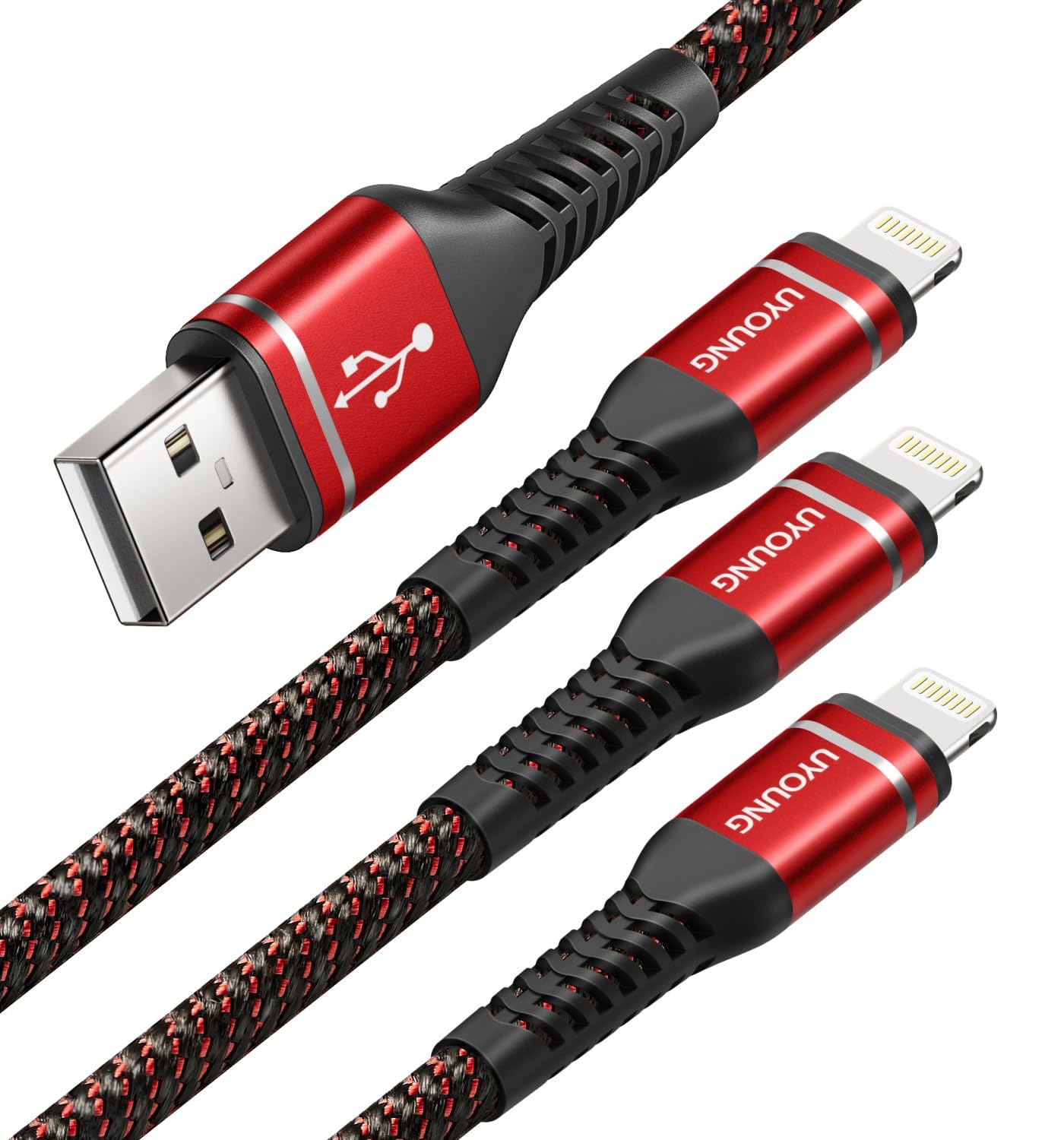 UYOUNG iPhone Charger Cable 3Pack 6FT Lightning Cable USB Long Heavy Duty Nylon Fast iPhone Charging Cord Compatible with iPhone 14/13/12/11/Pro/X/Xs Max/XR /8/7/6/6S/plus/iPad Mini-Red