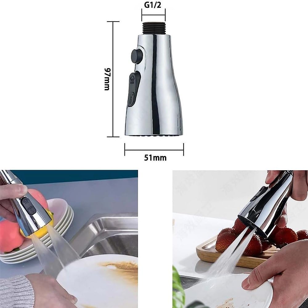 Universal Pressure Tap Nozzle, Universal Pressure Tap Nozzle Kitchen Sink Water Spray Faucet, 3 Function Kitchen Faucet Pull Down Sprayer Head, Water Faucet Head Kitchen Sink (Black+Silver)