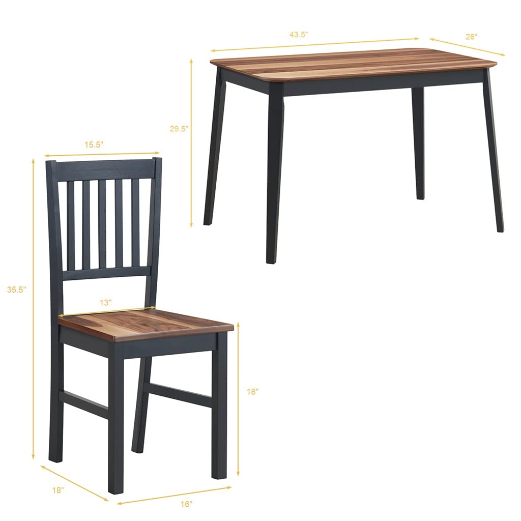 WFHTU 5 Piece Mid-Century Dining Table Set 4 Chairs with Wooden Legs Kitchen Furniture
