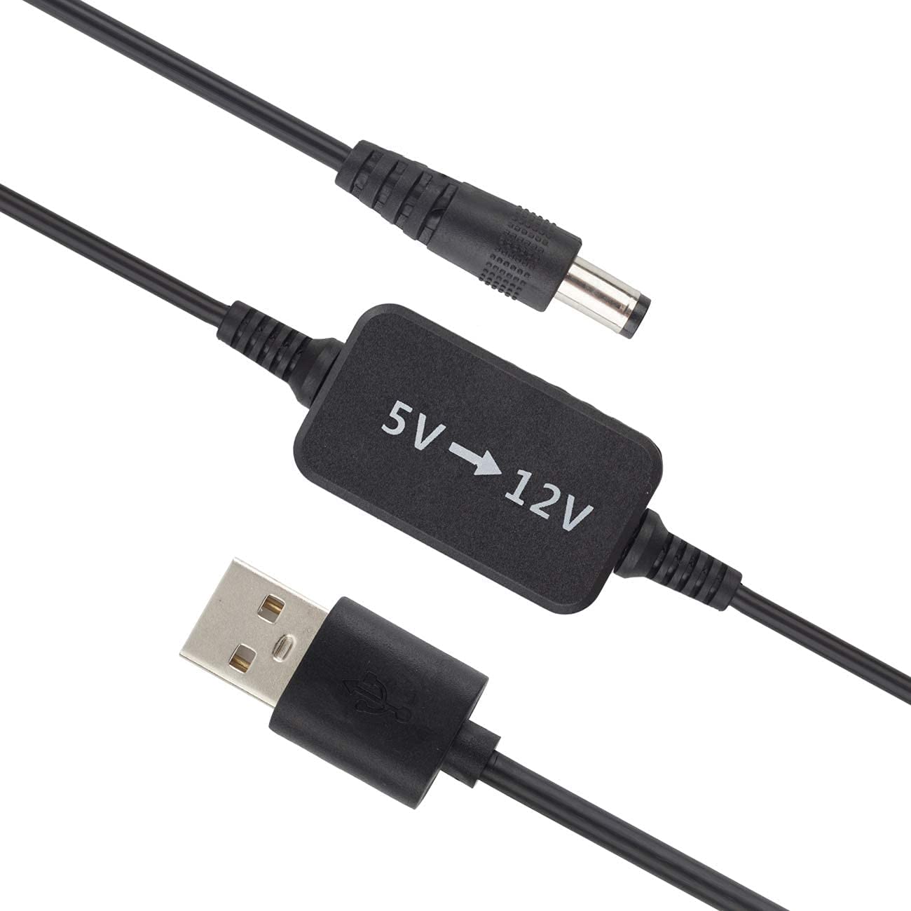 Vrllinking Step Up Converter Cable, DC 5V to 12V USB Voltage Step Up Converter Power Cable for Router/Smart Camera/Desk Lamp/Speakers/Blue Tooth Headset/DVD Player/TV Monitor/Old Phone (Black 5.25Ft)