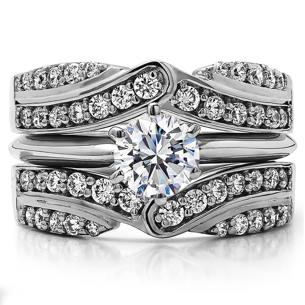 TwoBirch Sterling Silver Infinity Bypass Engagement Ring Guard With Cubic Zirconia (3/4 ct., Size 6)