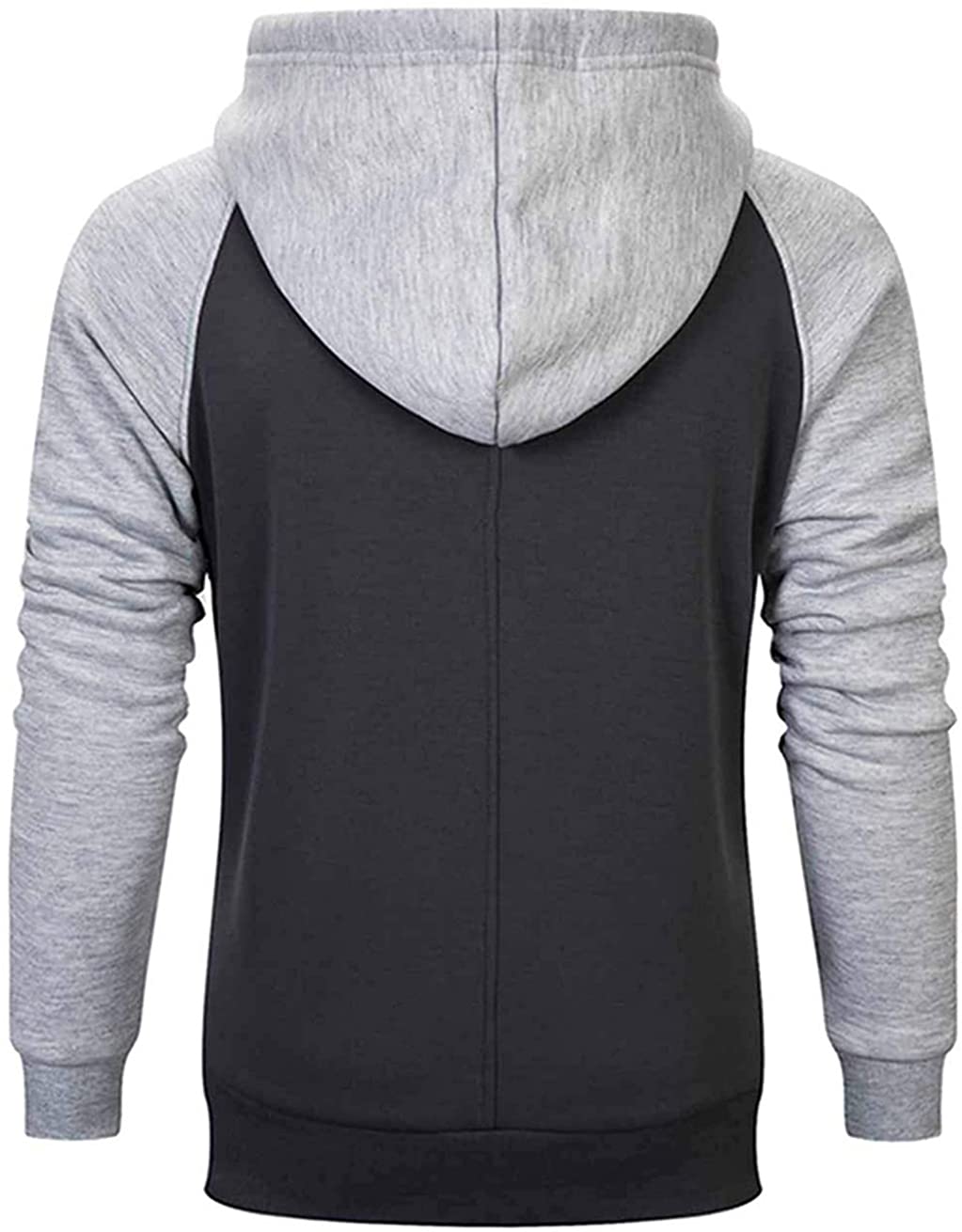 Wielsscca Mens Hoodies Patchwork Pullover Color Block Sweatshirts Casual Drawstring Tops with Pocket Dark Gray L